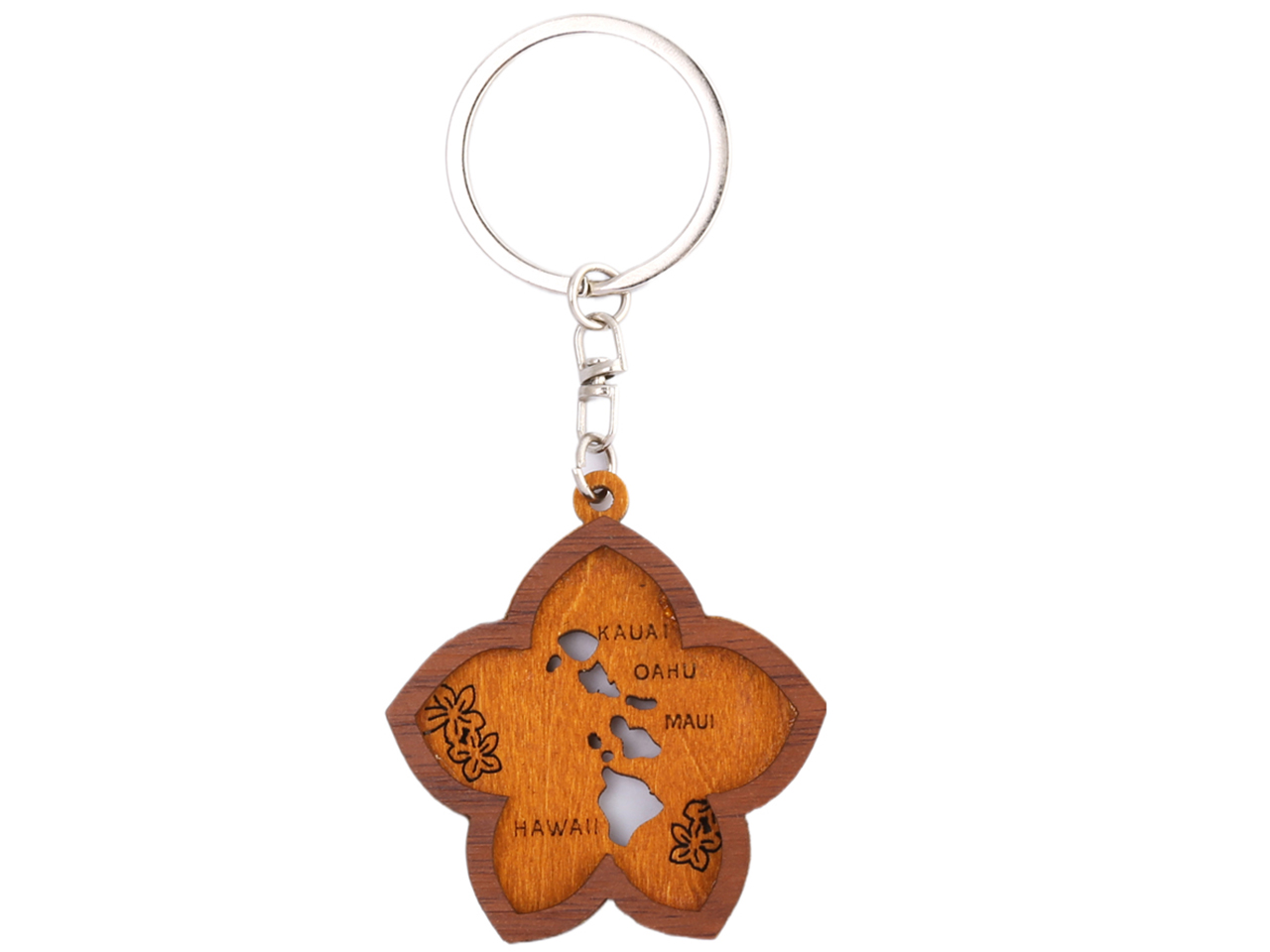 Hawaii Island Map Cutout Plumeria Shape Wood Keychain – JKW LLC