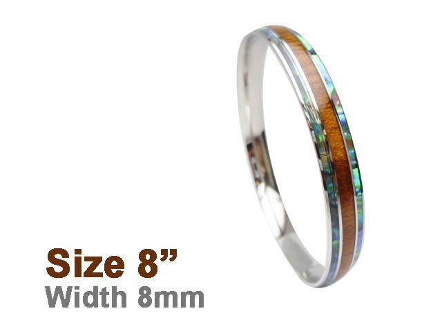 8mm Koa Wood Stainless Steel Bangle w/Abalone Shell Edge (Size 8 – JKW LLC
