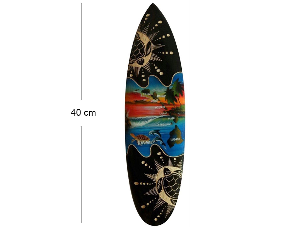 40cm /16" Airbrushed Island Map & Carved Turtle Wood Surfboard