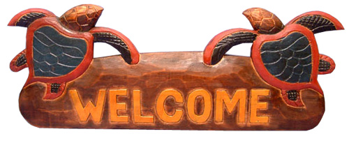 Wood carved Coconut Tree Sea Turtle Ohana Aloha Hawaii Wood Sign