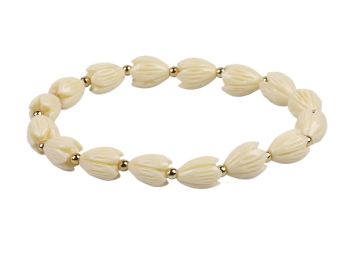 10x8mm Synthetic MOP Shell Pikake Flower All Around Elastic Bracelet ...