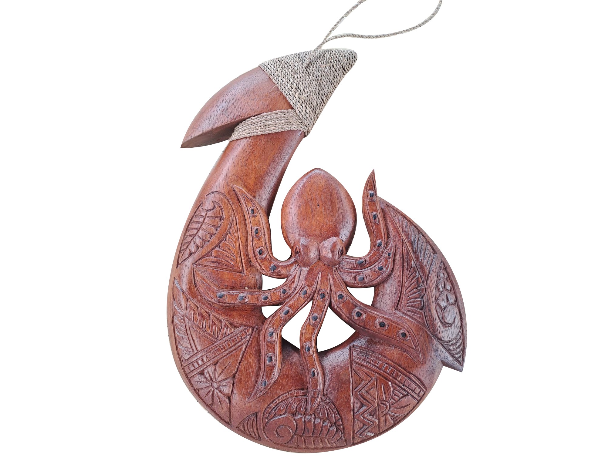 30cm / 12" Wood Carved Octopus on Fish Hook