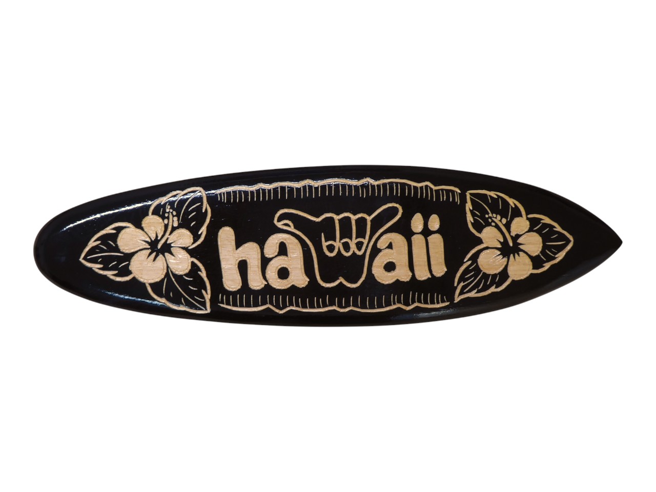 50cm/20″ Wood Carved w/ Hibiscus, Shaka & Hawaii Surfboard – JKW LLC