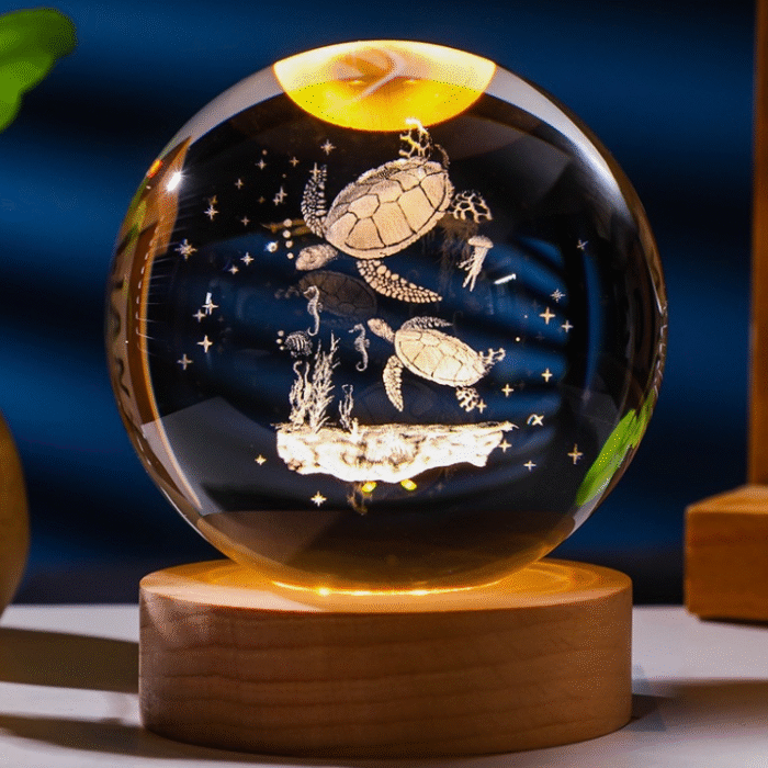 7cm/2.75″ Sea Turtle Crystal Ball w/ USB “Hawaii” Light Base – JKW LLC