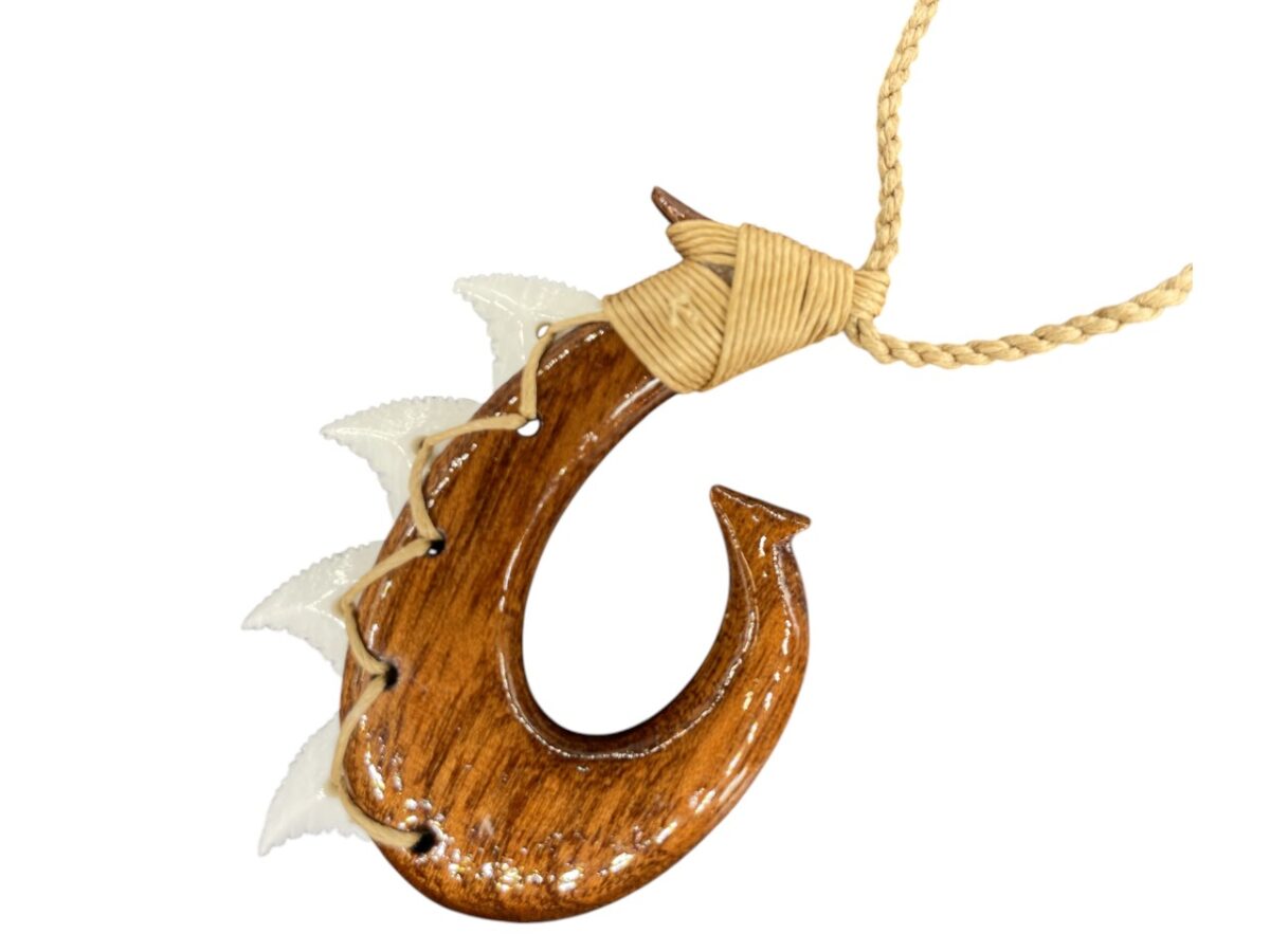 02-Koa Fish Hook w/ Bone Made Shark Teeth – JKW LLC