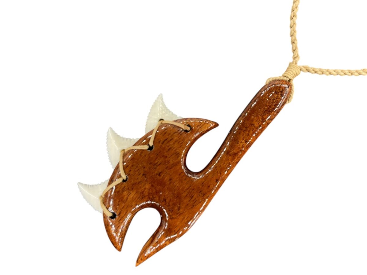 02-Koa Fish Hook w/ Bone Made Shark Teeth – JKW LLC